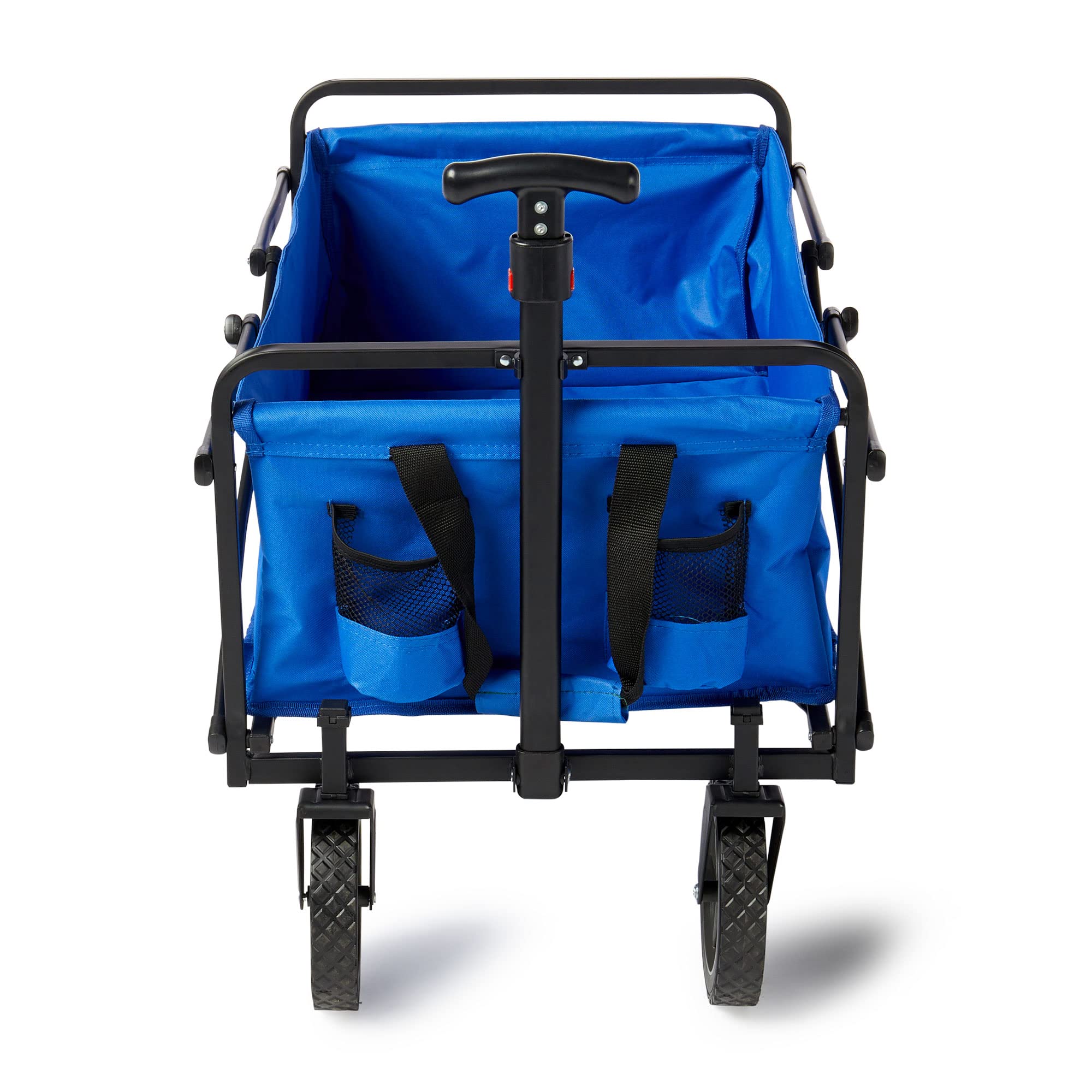 Seina Heavy Duty Steel Compact Collapsible Folding Outdoor Portable Utility Cart Wagon w/All Terrain Rubber Wheels and 150 Pound Capacity, Blue