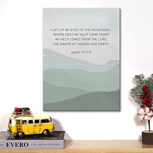 Christian Canvas Wall Art Motivational I Lift up My Eyes to the Mountains Canvas Print Positive Scripture Bible Verse Painting Home Wall Decor Framed 12x15 Inch