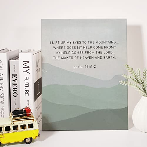 Christian Canvas Wall Art Motivational I Lift up My Eyes to the Mountains Canvas Print Positive Scripture Bible Verse Painting Home Wall Decor Framed 12x15 Inch