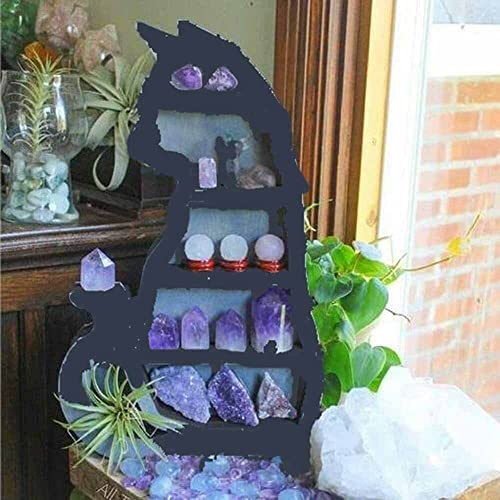 Cat in The Moon Crystal Wooden Shelf,Cat-Shaped Crystal Wooden Shelf, Multipurpose Storage Rack, Bed Room Display Crystals Stone, for Small Plant and Art Gothic Room Ornaments