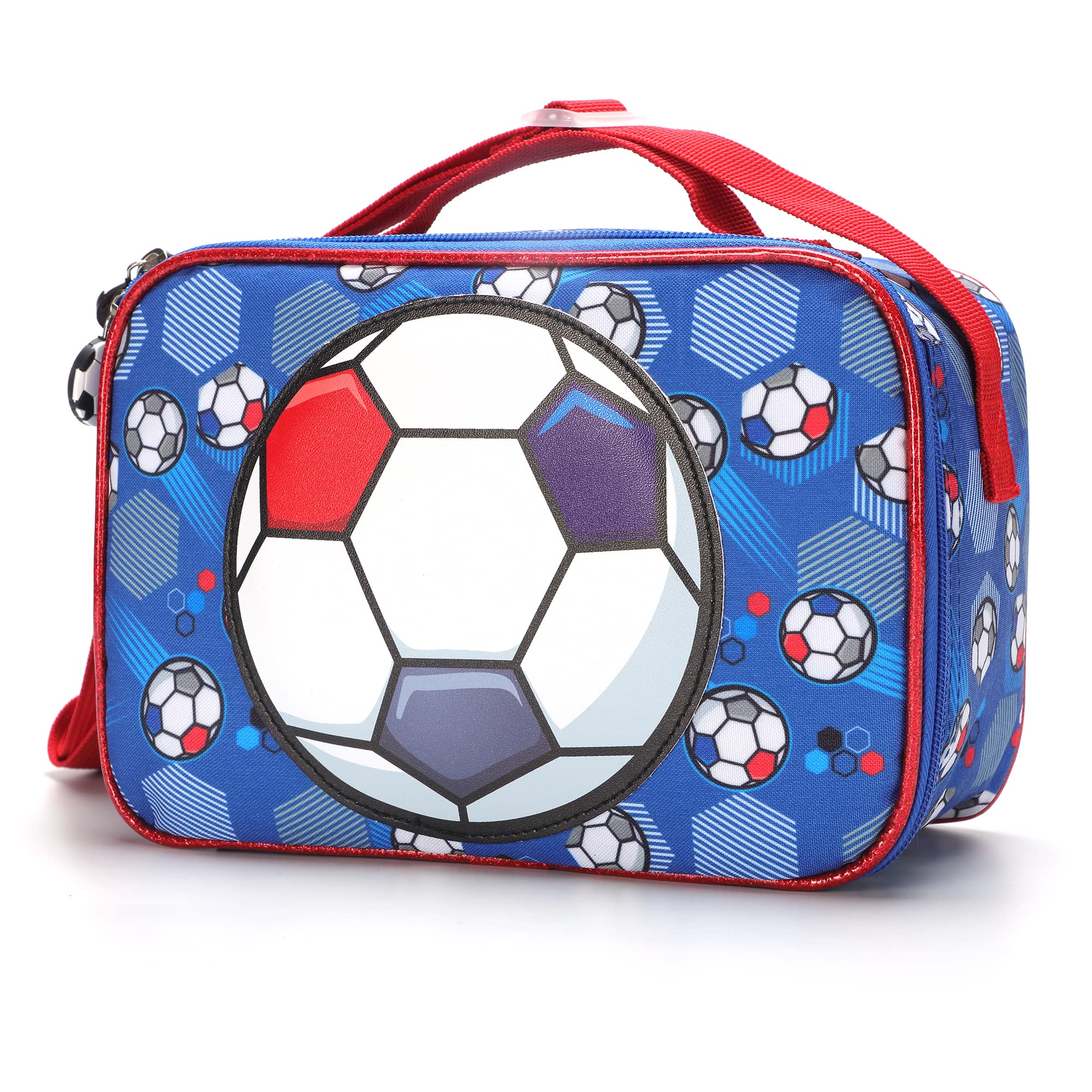 YOJOY Kids Backpack for Boys with Lunch Box Set Elementary School Bags 16 inch Kindergarten Primary Bookbags Football Dinosaur Backpacks (Blue Football Set)