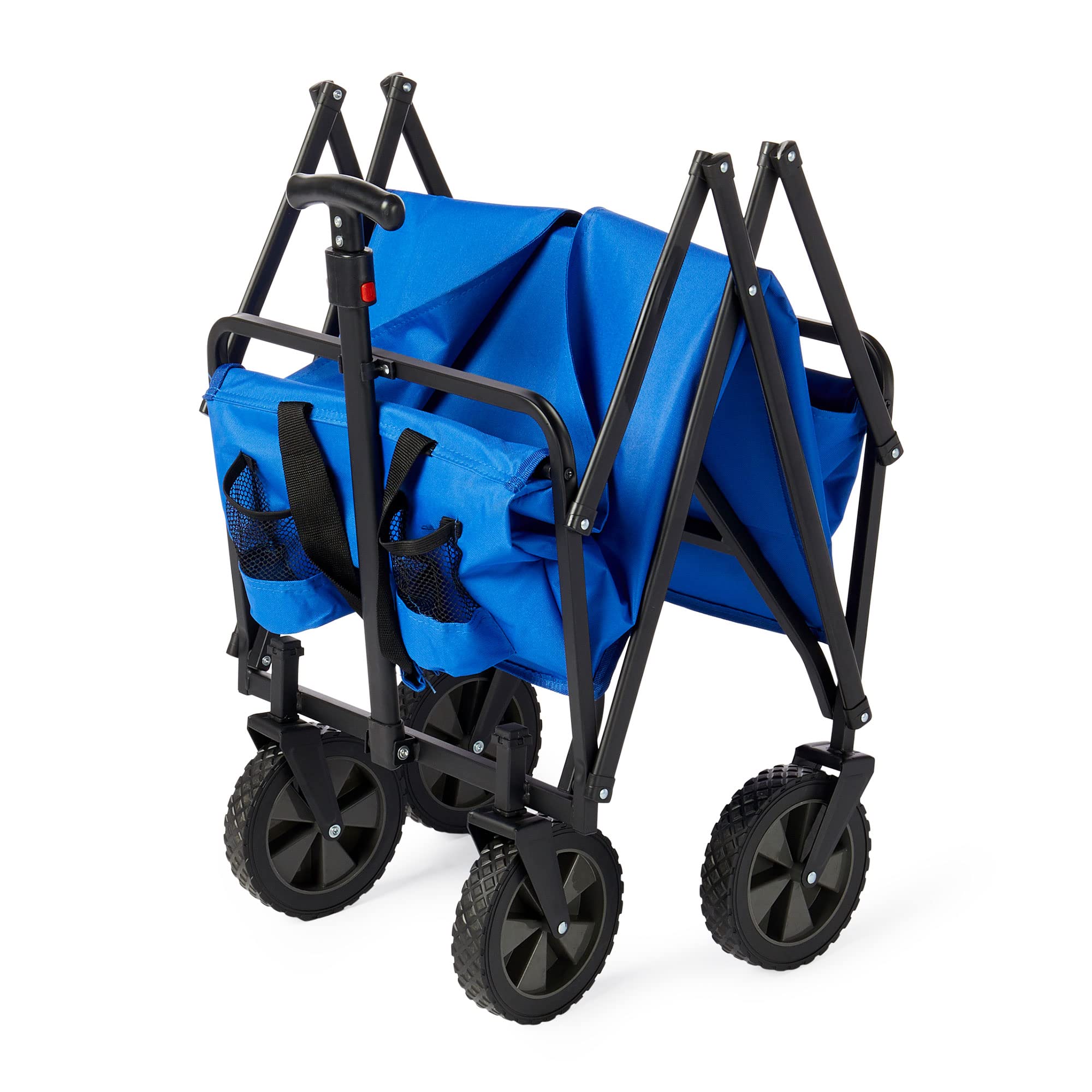 Seina Heavy Duty Steel Compact Collapsible Folding Outdoor Portable Utility Cart Wagon w/All Terrain Rubber Wheels and 150 Pound Capacity, Blue