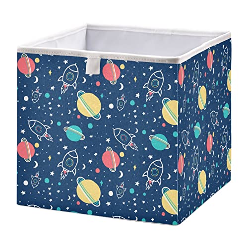 Kigai Collapsible Storage Baskets Outer Space Pattern Cube Storage Bins Baskets for Organizing Fabric Collapsible Storage Organizer for Bedroom Home Decor