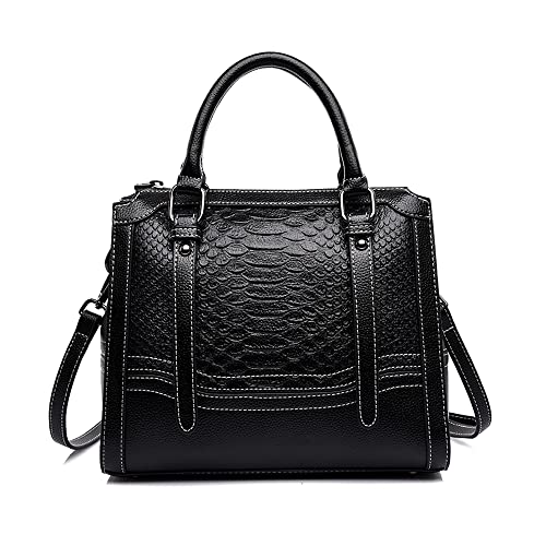 JESSWOKO Black Crocodile Pattern Vegan Leather Handbag Purse for Women Fashion Ladies Shoulder Bag 3 Ways Crossbody Totes Bag