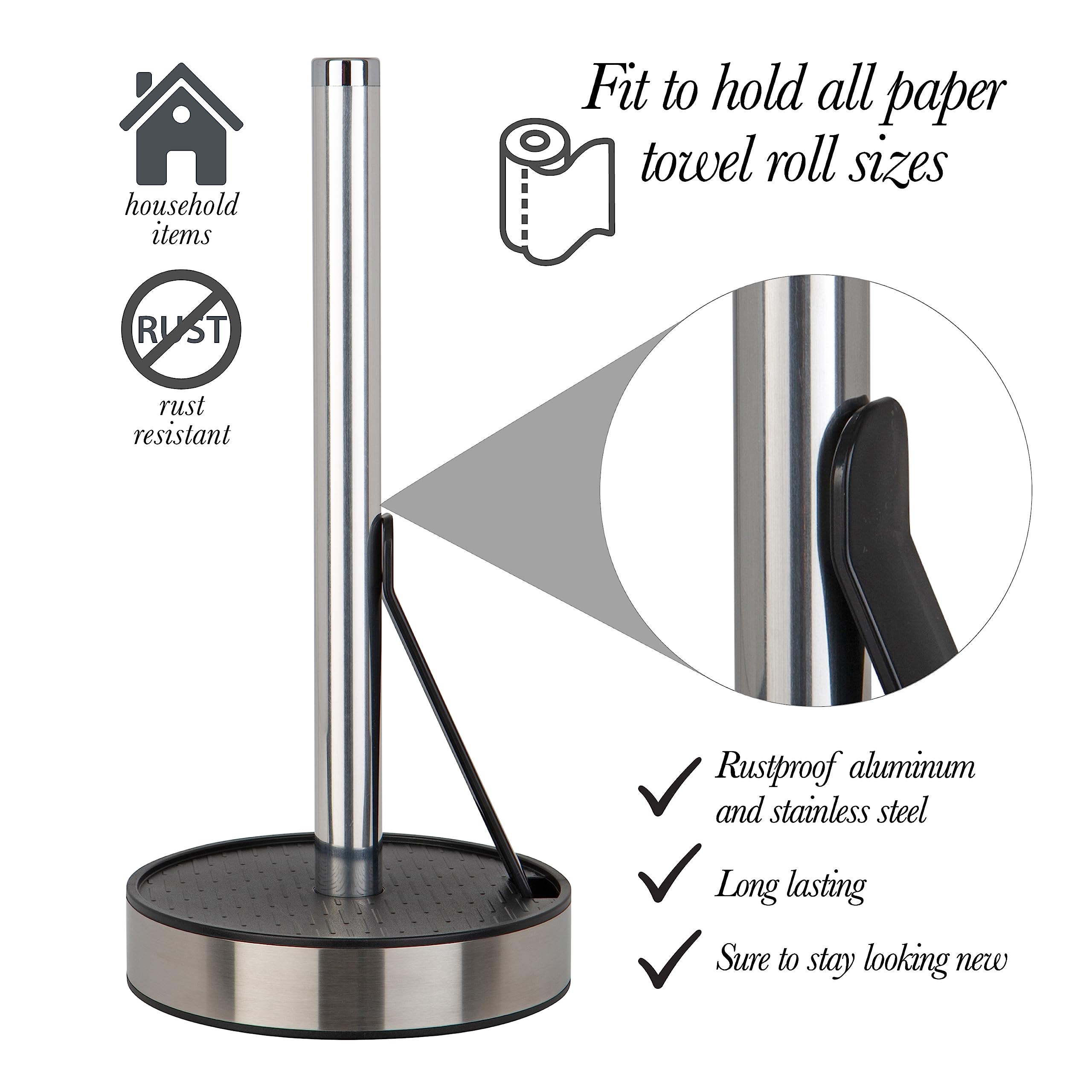 Kitchen Details Easy Tear Deluxe Paper Towel Holder Dispenser with Suspension Arm, Free Standing, Counter Top, Holds 1 Jumbo Roll, Black