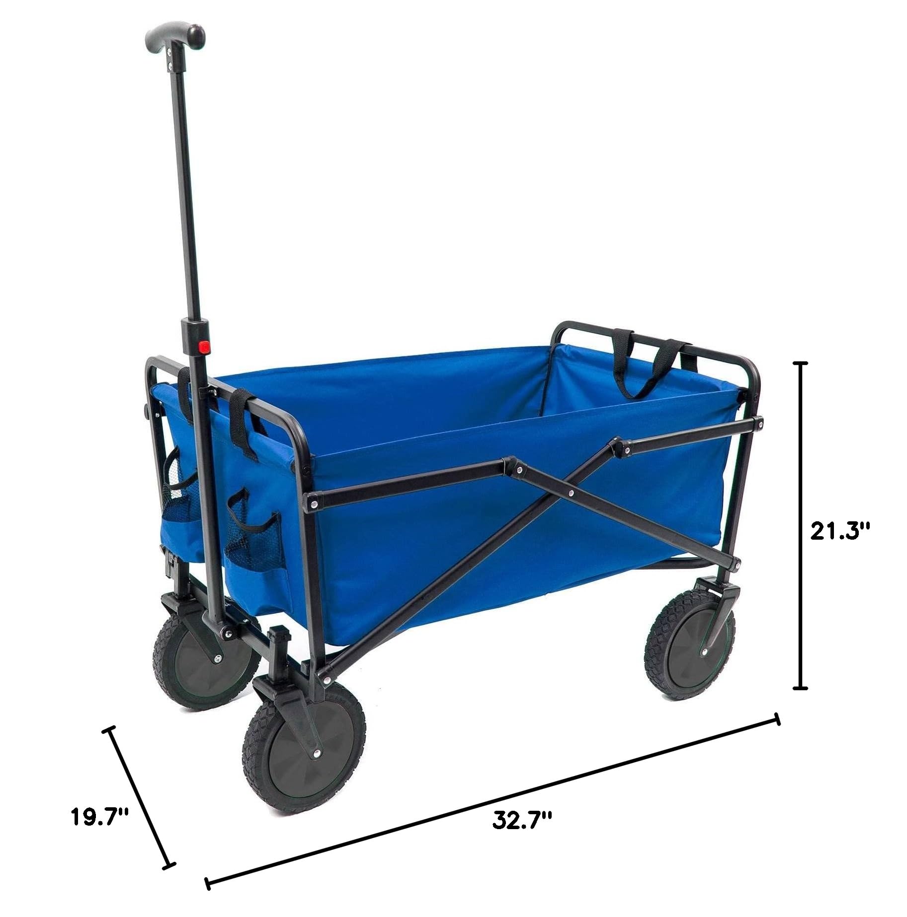 Seina Heavy Duty Steel Compact Collapsible Folding Outdoor Portable Utility Cart Wagon w/All Terrain Rubber Wheels and 150 Pound Capacity, Blue