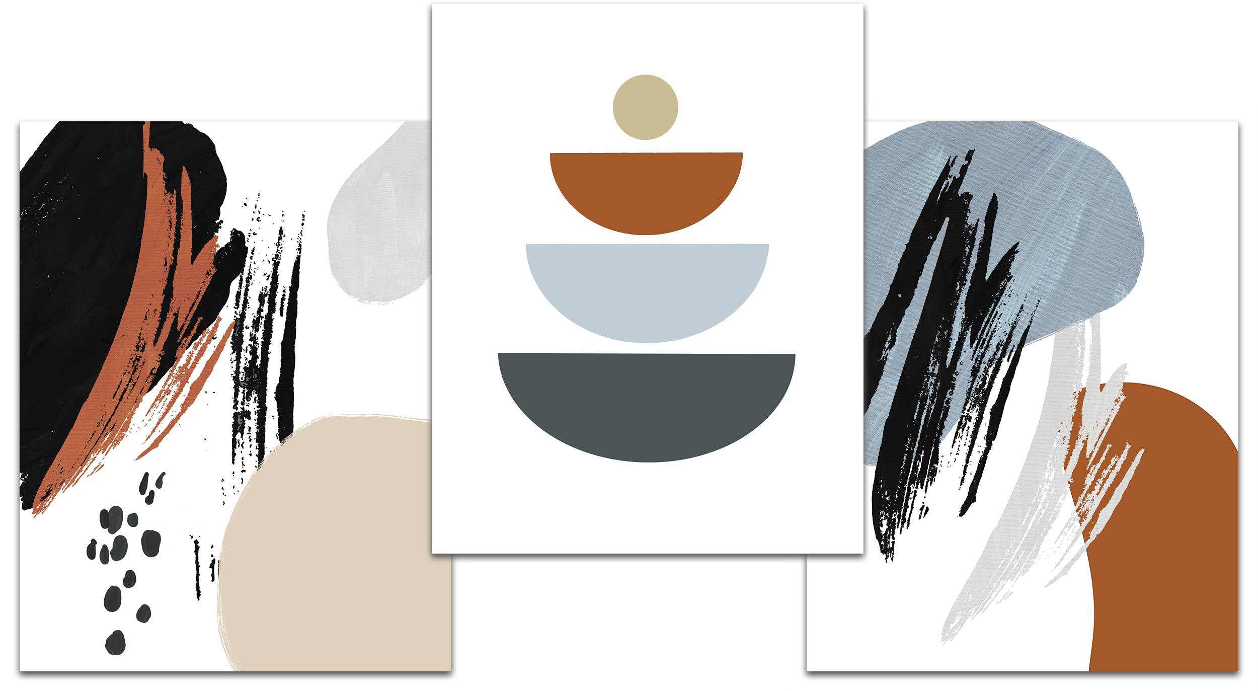 Abstract Wall Art Prints, Minimalist Watercolor Wall Art Décor, Set of 3 Unframed 11X14 Blue, Orange, Gray, Black. Mid Century Modern, Boho, Contemporary and Modern Décor for Living Room or Bedroom.