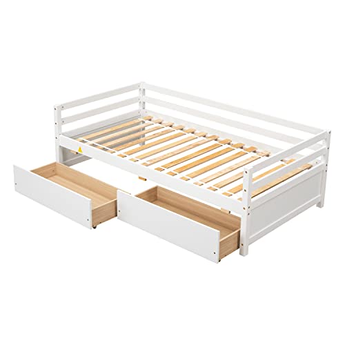 Bellemave Daybed with Two Storage Drawers Wood Day Bed, Sofa Bed Frame with Storage Drawers Daybed Couch with Storage Bed for Living Room Bedroom (White)…