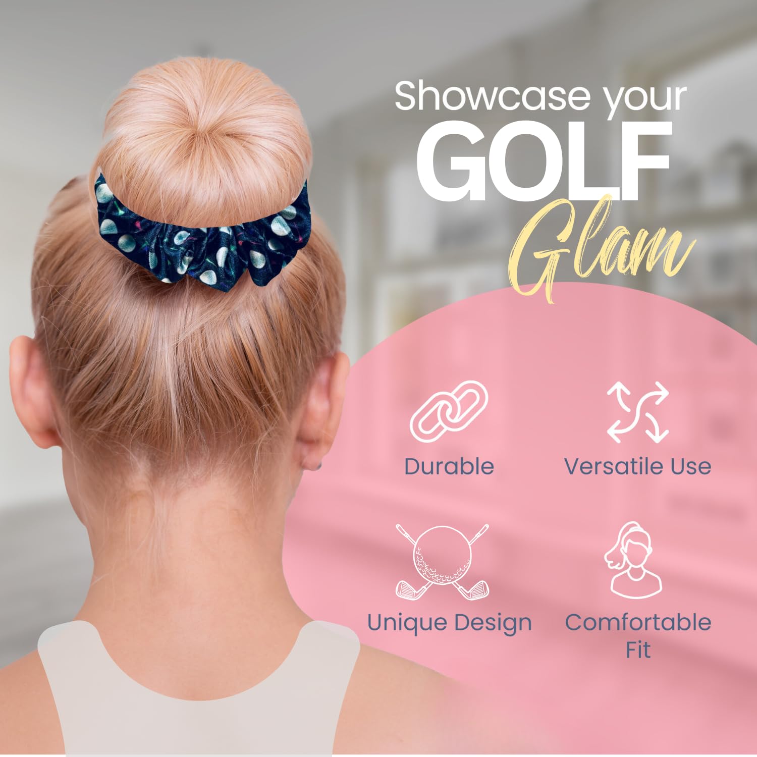 Golf Scrunchie, Golf Hair Accessories- Golfing Elastics for Golfers, Golf Gifts for Women, Teens and Girls