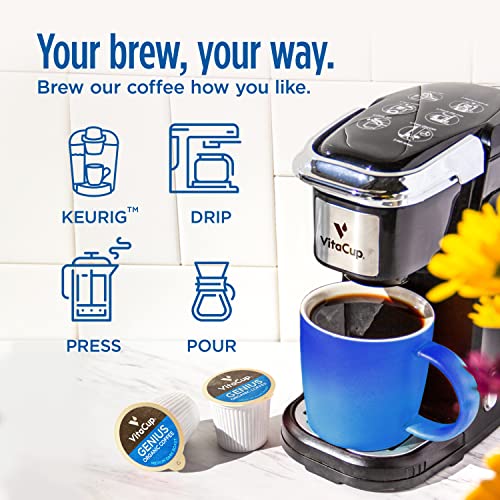 VitaCup USDA Organic Genius Keto Coffee Pods, Gold Label, Increase Energy & Focus with MCT Oil, Turmeric, B Vitamins, D3, Recyclable Single Serve Pod Compatible with Keurig K-Cup Brewers,16 Ct