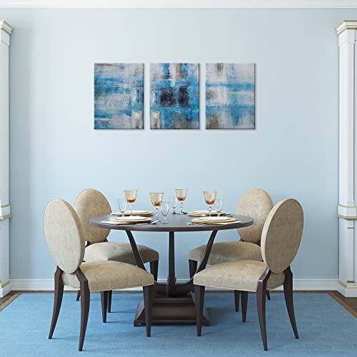 NESS-BEZAL Abstract Canvas Wall Art for Living Room Large Size, Modern Abstract Blue & White Artwork Painting Picture for Bedroom Office Home Wall Decorations