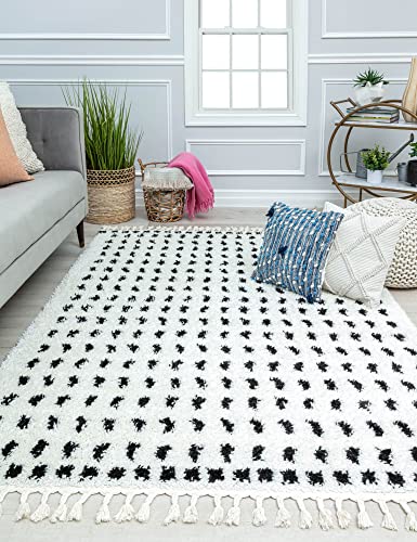 CosmoLiving by Cosmopolitan BT15B Calm Creation Dots Modern White Non-Shedding Living Room Bedroom Dining Home Office Area Rug, 8'3"X10'0"