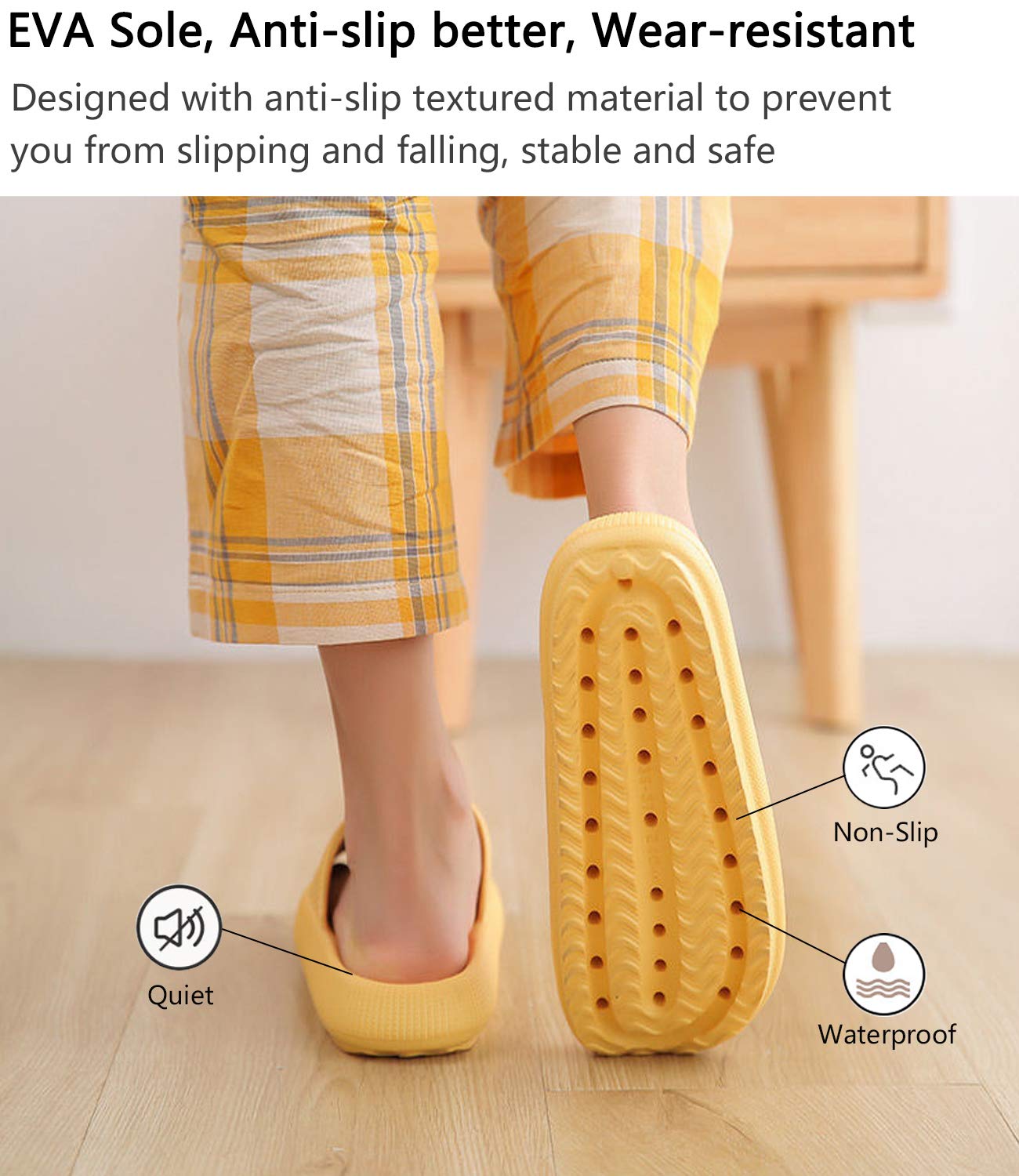Pillow Slippers for Women, Non-Slip Massage Foam Shower Bathroom Home Floor Thick Sole Quick Drying Cloud Cushion Womens Mens Sandals, Soft Comfortable Platform Open Toe Shoes (Orange, Eur42/43)