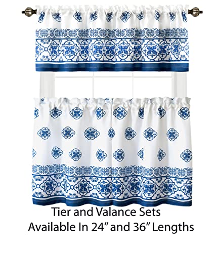 Newbridge Mykonos Blue Mediterranean Tile Bordered Fabric Tablecloth - Blue Medallion Print Indoor/Outdoor, Stain Resistant, No-Iron Tablecloth, 52 Inch x 70 Inch Oblong/Rectangle