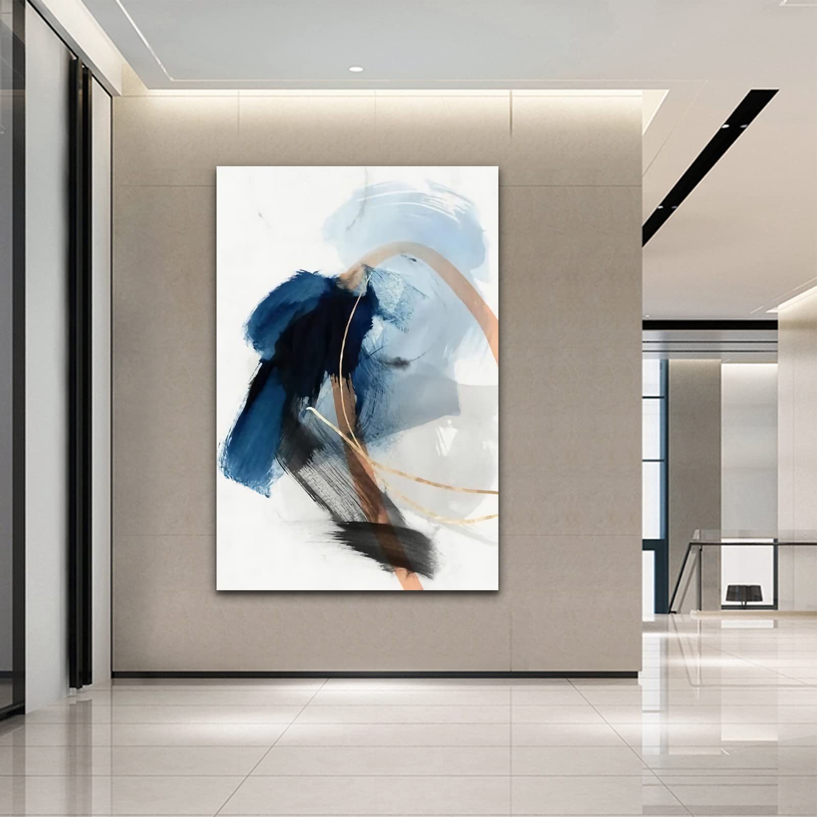 Looife Abstract Canvas Wall Art, 12x16 Inch Modern Blue and Yellow Abstract Graffiti Lines Art Painting Prints, Artwork Wall Decor for Living Room Office and Bedroom