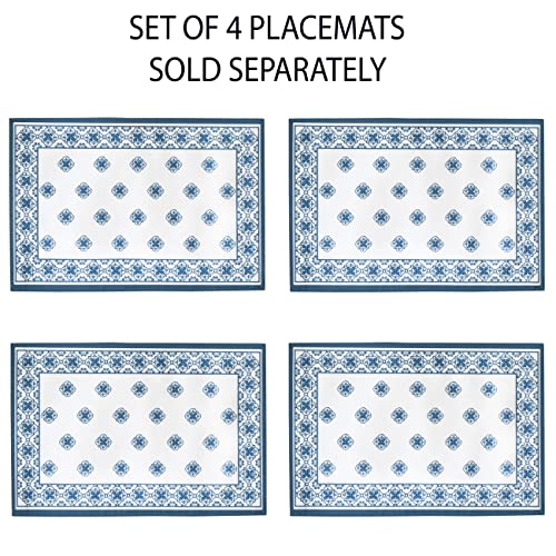 Newbridge Mykonos Blue Mediterranean Tile Bordered Fabric Tablecloth - Blue Medallion Print Indoor/Outdoor, Stain Resistant, No-Iron Tablecloth, 52 Inch x 70 Inch Oblong/Rectangle