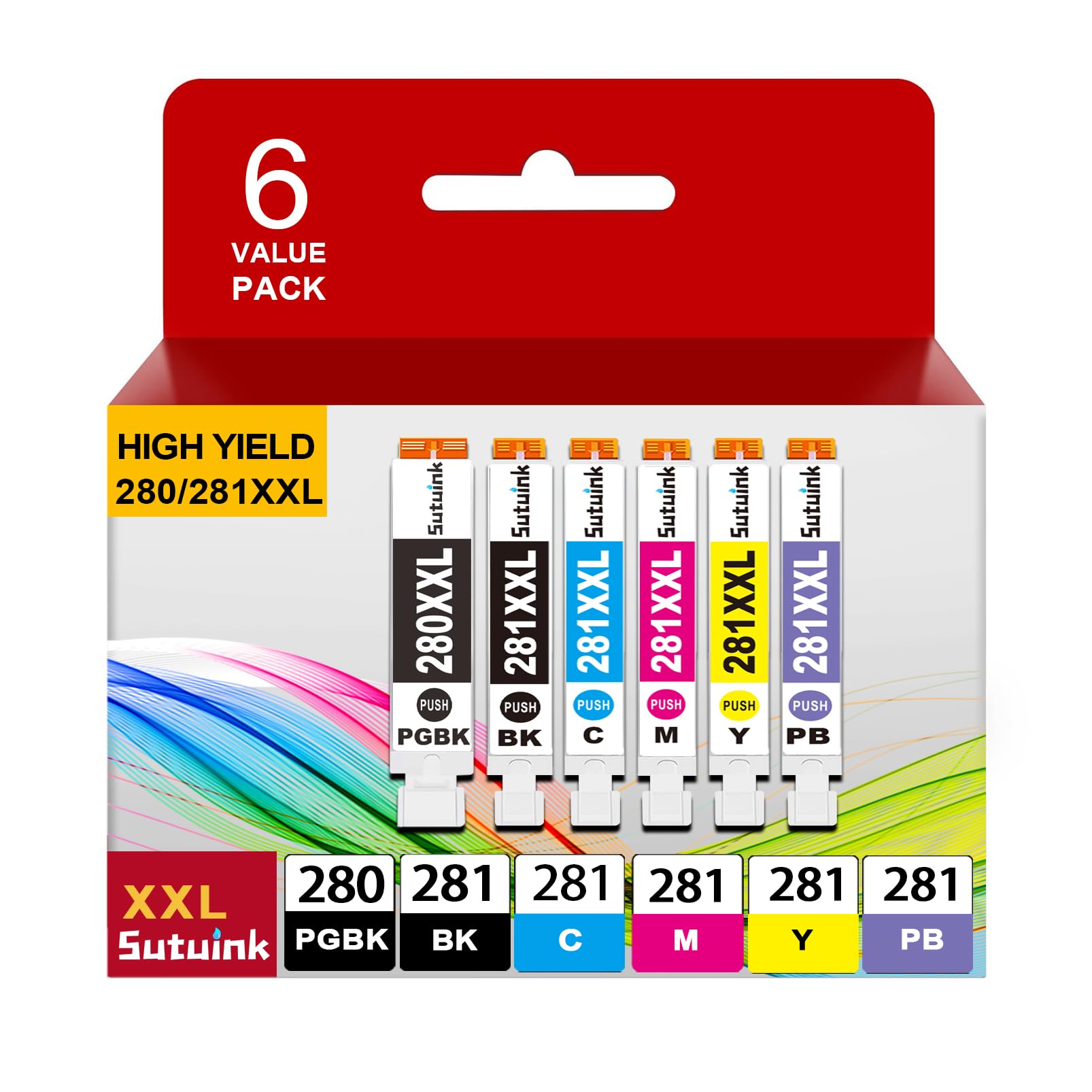 TS8322 Ink Cartridges Replacement for Canon Ink 280 281 PGI-280XXL CLI-281XXL 280XXL 281XXL Compatible Use to Canon TS8222 TS8322 TS8200 TS8220 TS8300 TS8100 TS9120 TS9100 TS8320 TS8120 (6 Value Pack)
