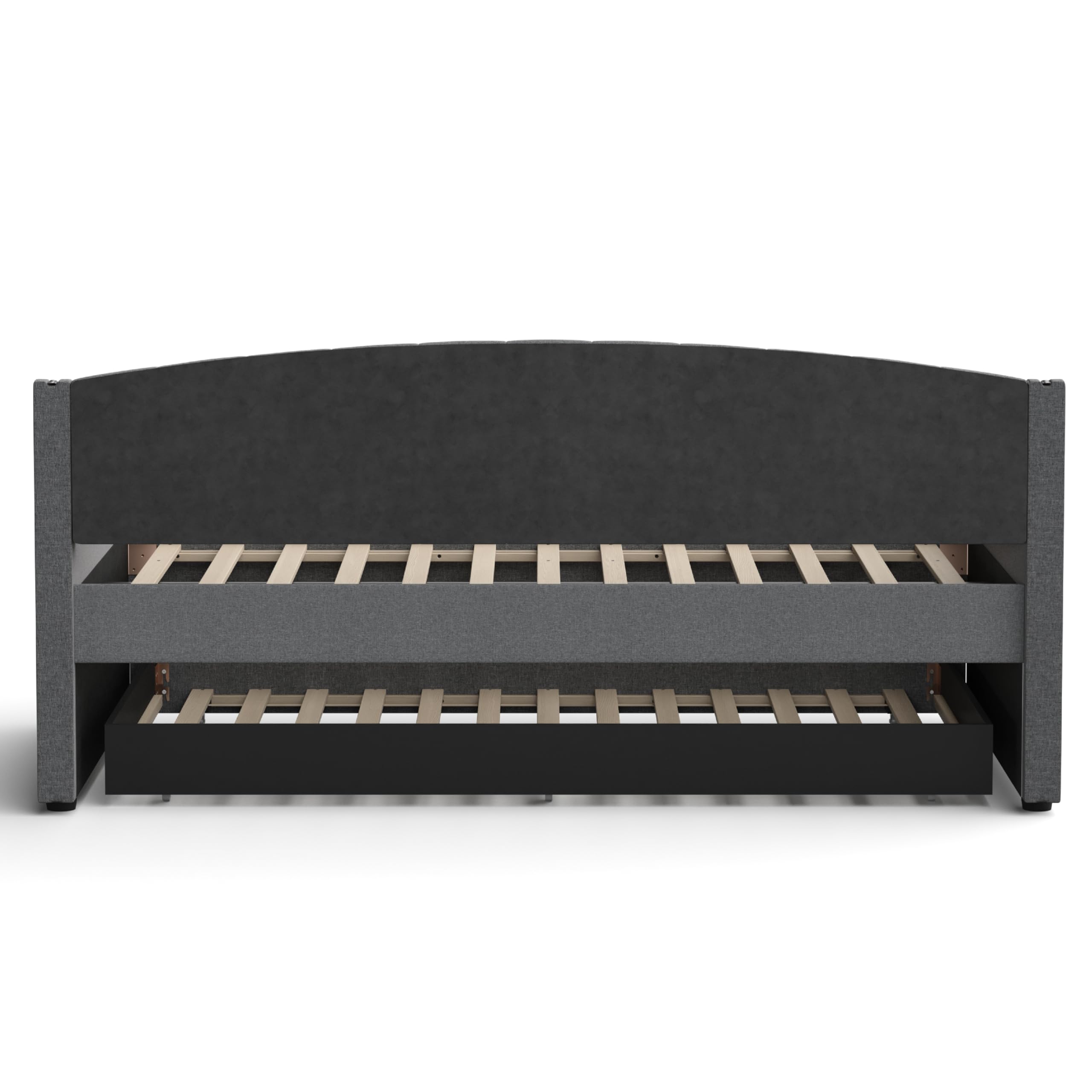 DG Casa SUVA Traditional Upholstered Daybed with Trundle Platform Bed Frame with Diamond Button Tufting Nailhead Trim and Full Wooden Slats, Box Spring not Required - Twin Size Day Bed in Gray Fabric