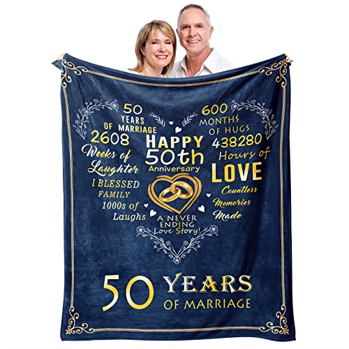 Mosslink Gifts for 50th Anniversary Blanket, 50th Golden Wedding Anniversary Couple Gifts for Dad Mom Grandparents, 50 Years of Marriage Throw Blankets Gift for Husband Wife 50"x60"