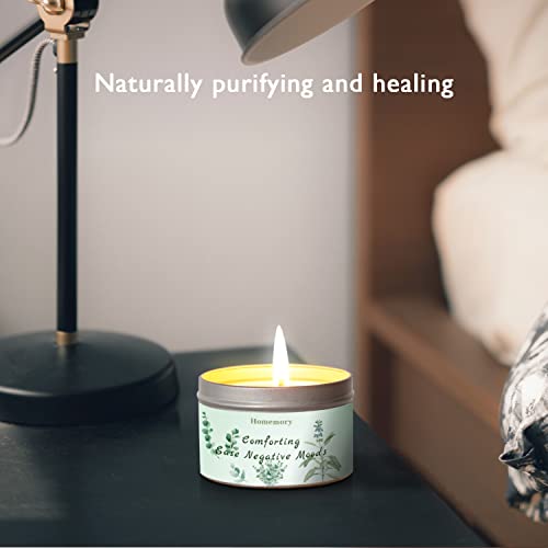 Homemory Eucalyptus & Sage Scented Candles, Candles for Home Scented, Stress Relief Candles for Cleansing Negative Energy, Natural Soy Candles, Aromatherapy Candles Eucalyptus, Soy Tin Candle 6oz