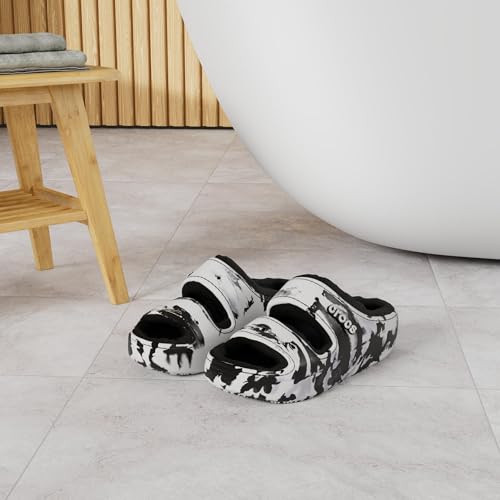 Crocs Unisex Classic Cozzzy Platform Sandals | Fuzzy Slippers Slide, Black/White,7 Women/5 Men