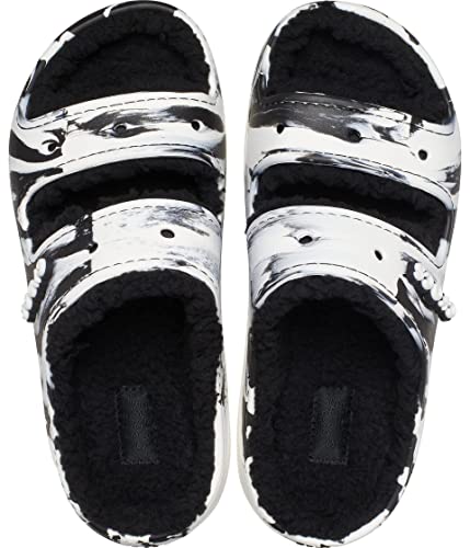 Crocs Unisex Classic Cozzzy Platform Sandals | Fuzzy Slippers Slide, Black/White,7 Women/5 Men
