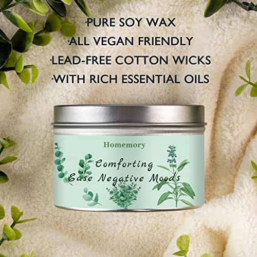 Homemory Eucalyptus & Sage Scented Candles, Candles for Home Scented, Stress Relief Candles for Cleansing Negative Energy, Natural Soy Candles, Aromatherapy Candles Eucalyptus, Soy Tin Candle 6oz