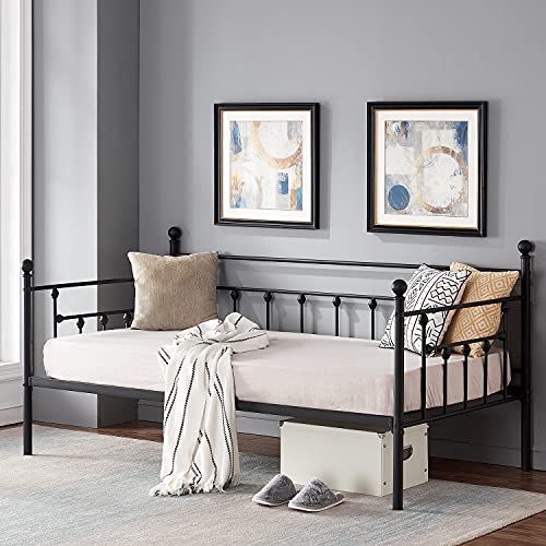 VECELO Twin Size Daybed Frame Metal Steel Slat Support/Strong Legs Headboard/Mattress Foundation