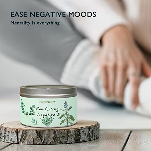 Homemory Eucalyptus & Sage Scented Candles, Candles for Home Scented, Stress Relief Candles for Cleansing Negative Energy, Natural Soy Candles, Aromatherapy Candles Eucalyptus, Soy Tin Candle 6oz