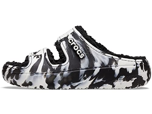 Crocs Unisex Classic Cozzzy Platform Sandals | Fuzzy Slippers Slide, Black/White,7 Women/5 Men