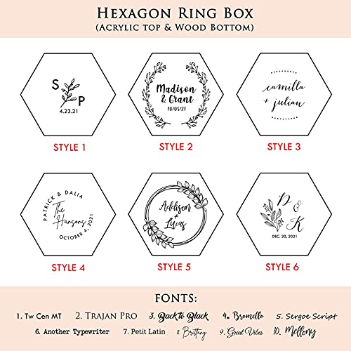 Custom Ring Box for Wedding Ceremony Personalized Hexagon Ring Box Wooden Wedding Ring Bearer Box Proposal Ring Case for Marriage Proposal Engagement