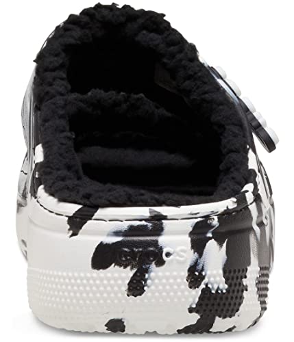 Crocs Unisex Classic Cozzzy Platform Sandals | Fuzzy Slippers Slide, Black/White,7 Women/5 Men