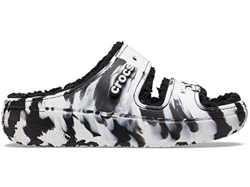 Crocs Unisex Classic Cozzzy Platform Sandals | Fuzzy Slippers Slide, Black/White,7 Women/5 Men