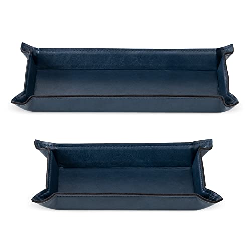 Navaris Faux Leather Tray Set - 2 Valet Organizer Trays for Bedside Table, Night Stand, Desk - Store Keys, Change, Wallet, Phone, Glasses - Navy Blue