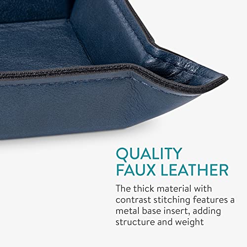 Navaris Faux Leather Tray Set - 2 Valet Organizer Trays for Bedside Table, Night Stand, Desk - Store Keys, Change, Wallet, Phone, Glasses - Navy Blue