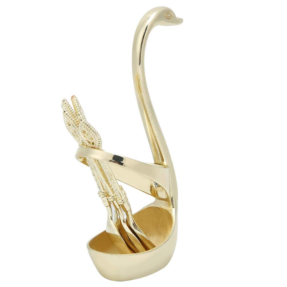 Rust-Proof Spoon Holder, Elegant Flatware Organizer, for Tableware Kitchen(Golden Cygnus + 6 spoons)
