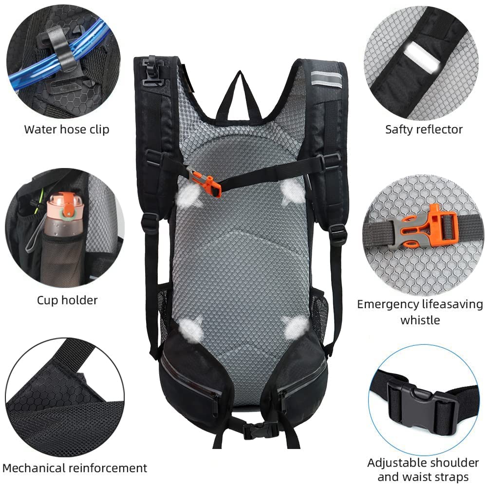 Lemuvlt Hiking Daypack Waterproof Biking Backpack 15L Capacity, Many Compartments Lightweight & Durable- Everyday Backpack for Skiing Skating Snowboarding Hiking Running MTB Cycling(Black)