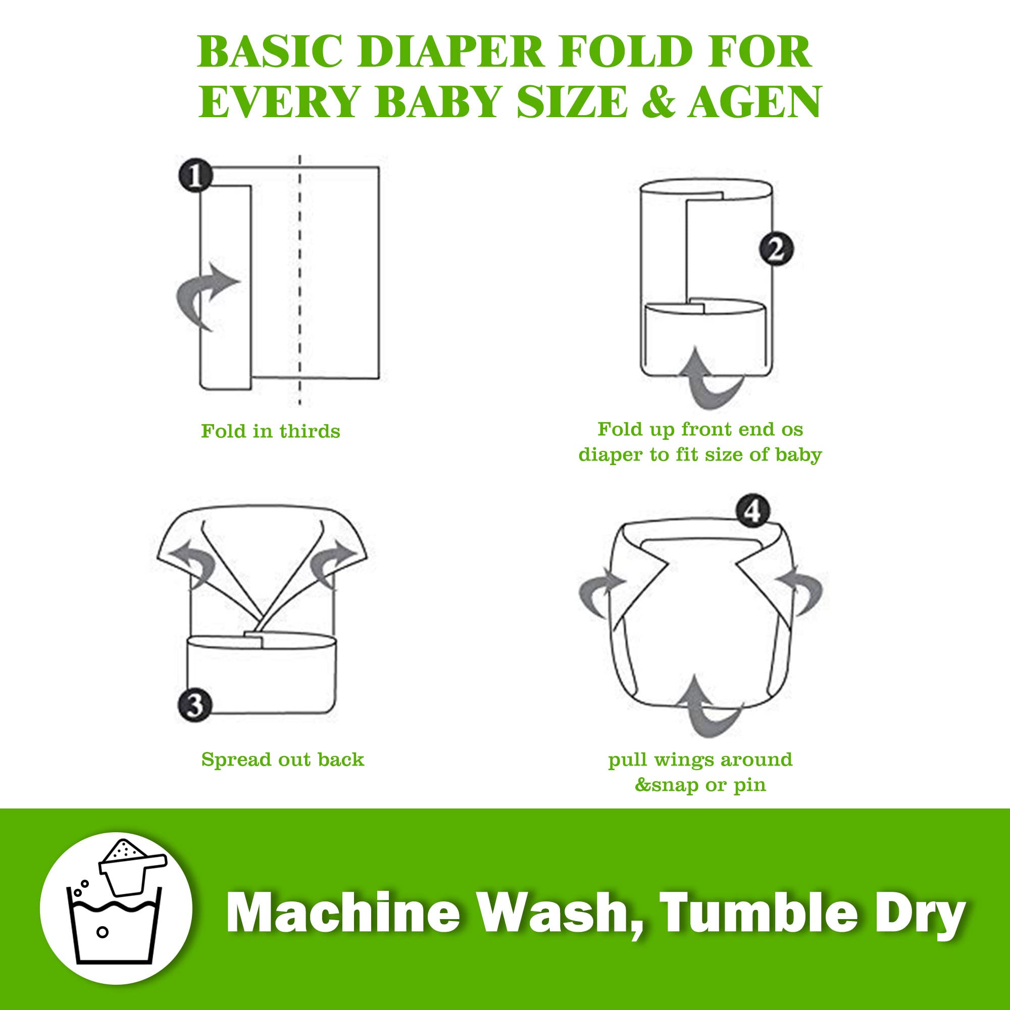 Prefold Cloth Diapers, Fasoar 3 Ply Baby Washable Cotton Diapers Covers for Babies to Toddlers Multi-Use (10-35 lbs) Count(12)