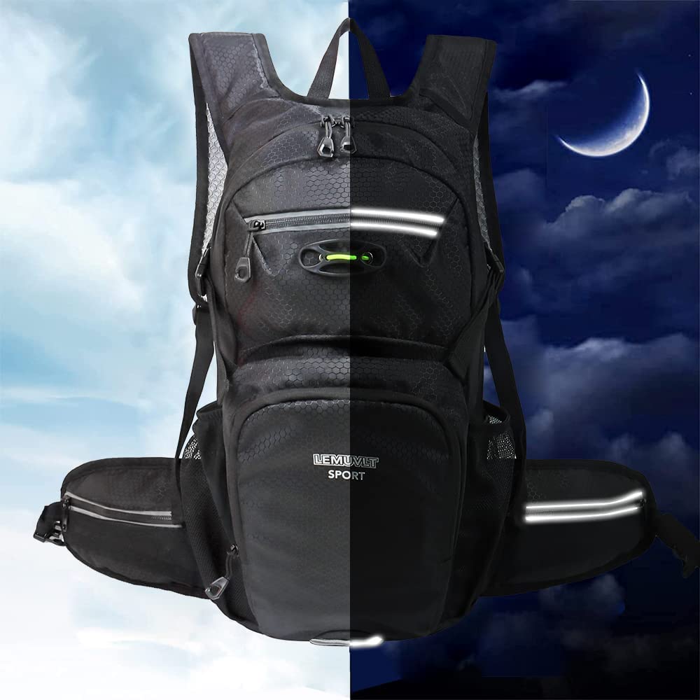 Lemuvlt Hiking Daypack Waterproof Biking Backpack 15L Capacity, Many Compartments Lightweight & Durable- Everyday Backpack for Skiing Skating Snowboarding Hiking Running MTB Cycling(Black)