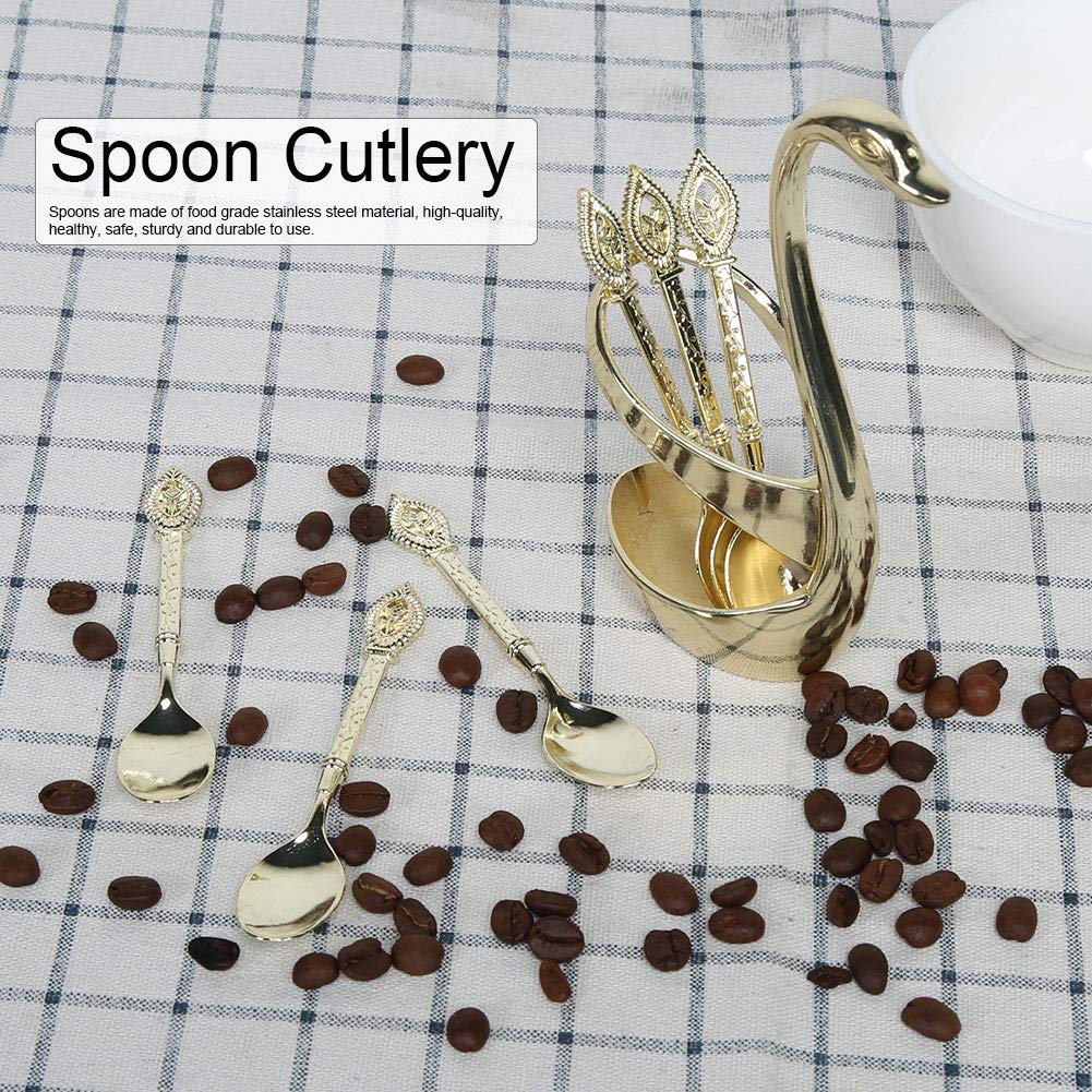Rust-Proof Spoon Holder, Elegant Flatware Organizer, for Tableware Kitchen(Golden Cygnus + 6 spoons)