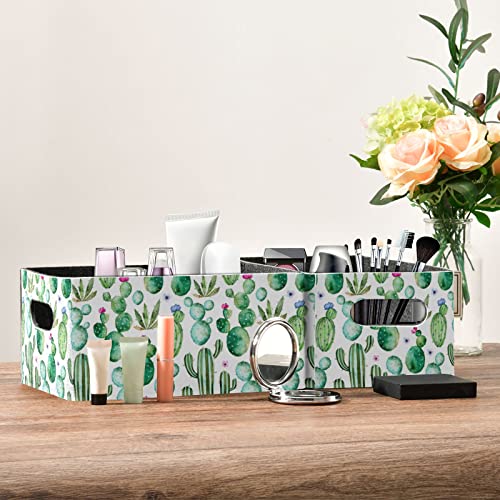 Emelivor Cactus Succulent Floral Storage Basket Bins Set (2pcs) Felt Collapsible Storage Bins with Fabric Rectangle Baskets for Organizing for Office Bedroom Closet Babies Nursery