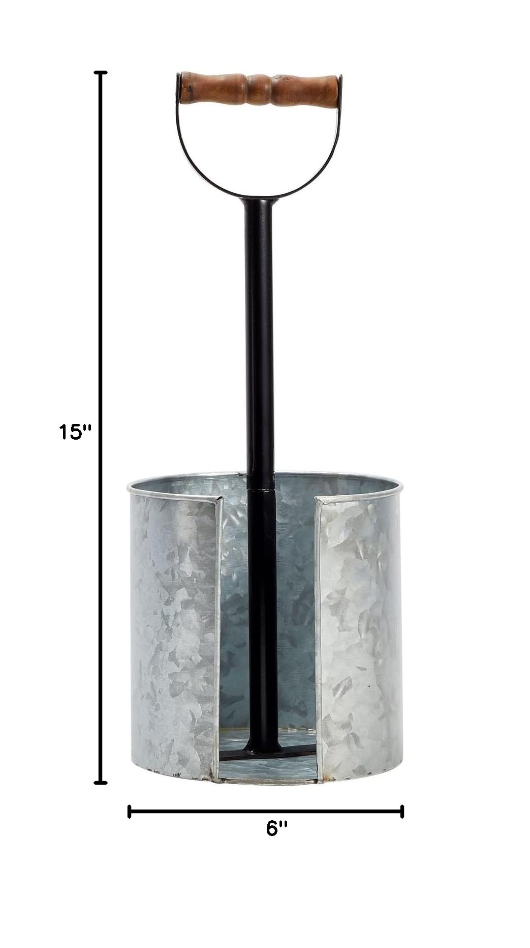 Kitchen Paper Towel Holder for Countertop with Wooden Handle, Galvanized Farmhouse Decor (6 x 16 in)