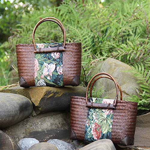 QTKJ Straw Bag for Women, Summer Beach Handmade Rattan Tote Bag, Boho Retro Straw Woven Handbag, Large Beach Vacation Bag (Brown)