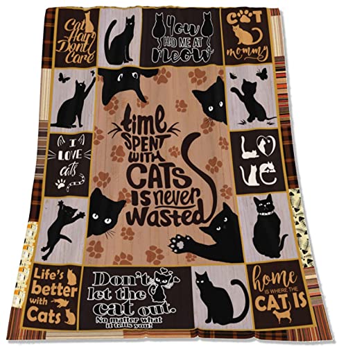 Cat Throw Blanket for Women, Black Cat Gifts for Cat Lovers, Cat Lover Gifts Lady Blanket, Blankets for Cats Gifts Idea Throws Women Men