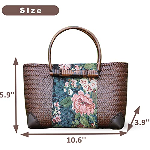 QTKJ Straw Bag for Women, Summer Beach Handmade Rattan Tote Bag, Boho Retro Straw Woven Handbag, Large Beach Vacation Bag (Brown)