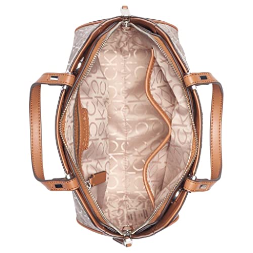 Calvin Klein Charlie Triple Compartment Dome Satchel, Almond/Taupe/Caramel