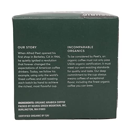 Peet's Coffee, Dark Roast K-Cup Pods for Keurig Brewers - Organic Alma de la Tierra, USDA Organic 10 Count (1 Box of 10 K-Cup Pods) Packaging May Vary