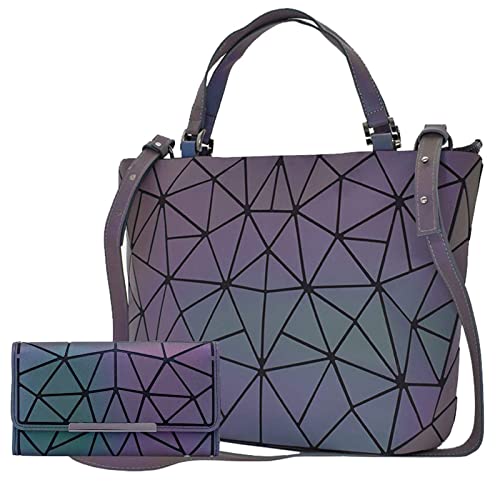 Holographic Purse Geometric Purse Luminous Handbag Purse and Wallet Set for Women Iridescent Shoulder Bag Reflective Purse