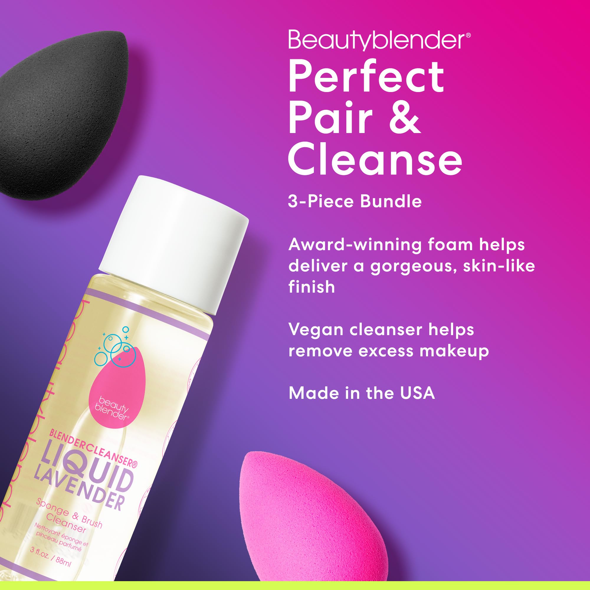 beautyblender Original & Pro Beautyblender Makeup Sponge for blending foundations, powders and creams+ Liquid Blendercleanser 3oz Set, vegan, cruelty free