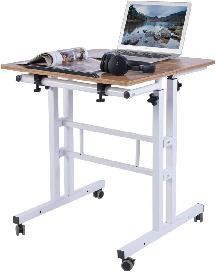AIZ Mobile Standing Desk, Adjustable Computer Desk Rolling Laptop Cart on Wheels Home Office Computer Workstation, Portable Laptop Stand for Small Spaces Tall Table for Standing or Sitting, Oak
